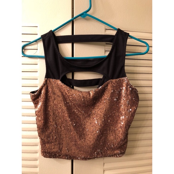 Tops | Gold Sequin Crop Top | Poshmark